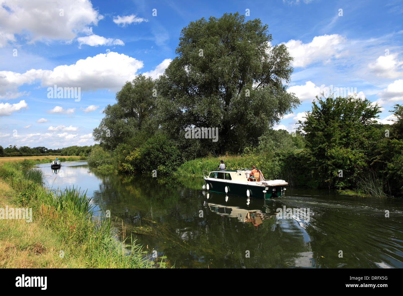 Summer, narrowboat on the river Nene, Oundle town, Northamptonshire ...