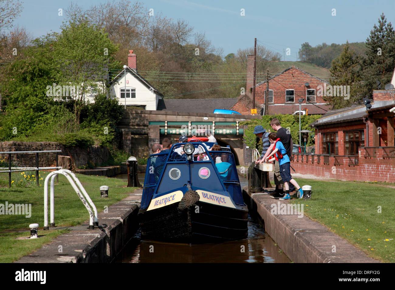 A narrowboat entering lock 13 of the Cheddleton Locks on the Caldon ...