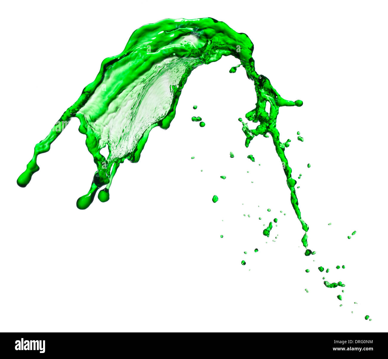 flying spray green liquid on white background Stock Photo - Alamy