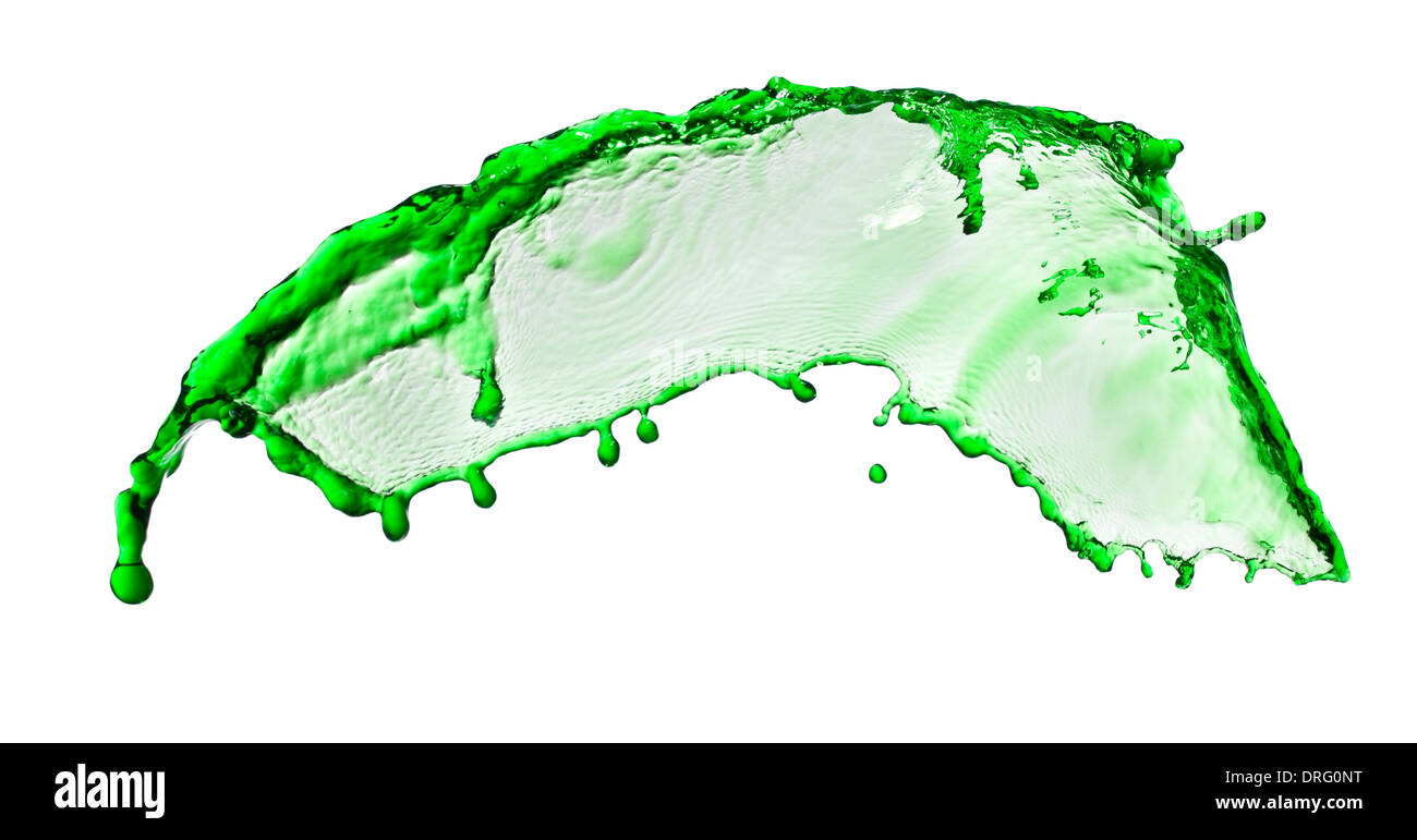 flying spray green liquid on white background Stock Photo - Alamy