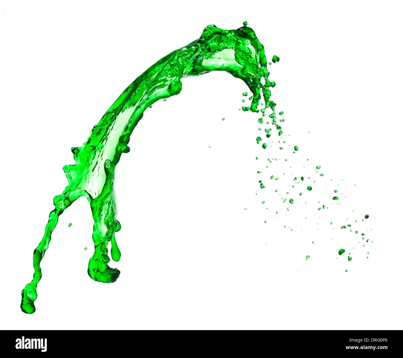 flying spray green liquid on white background Stock Photo - Alamy