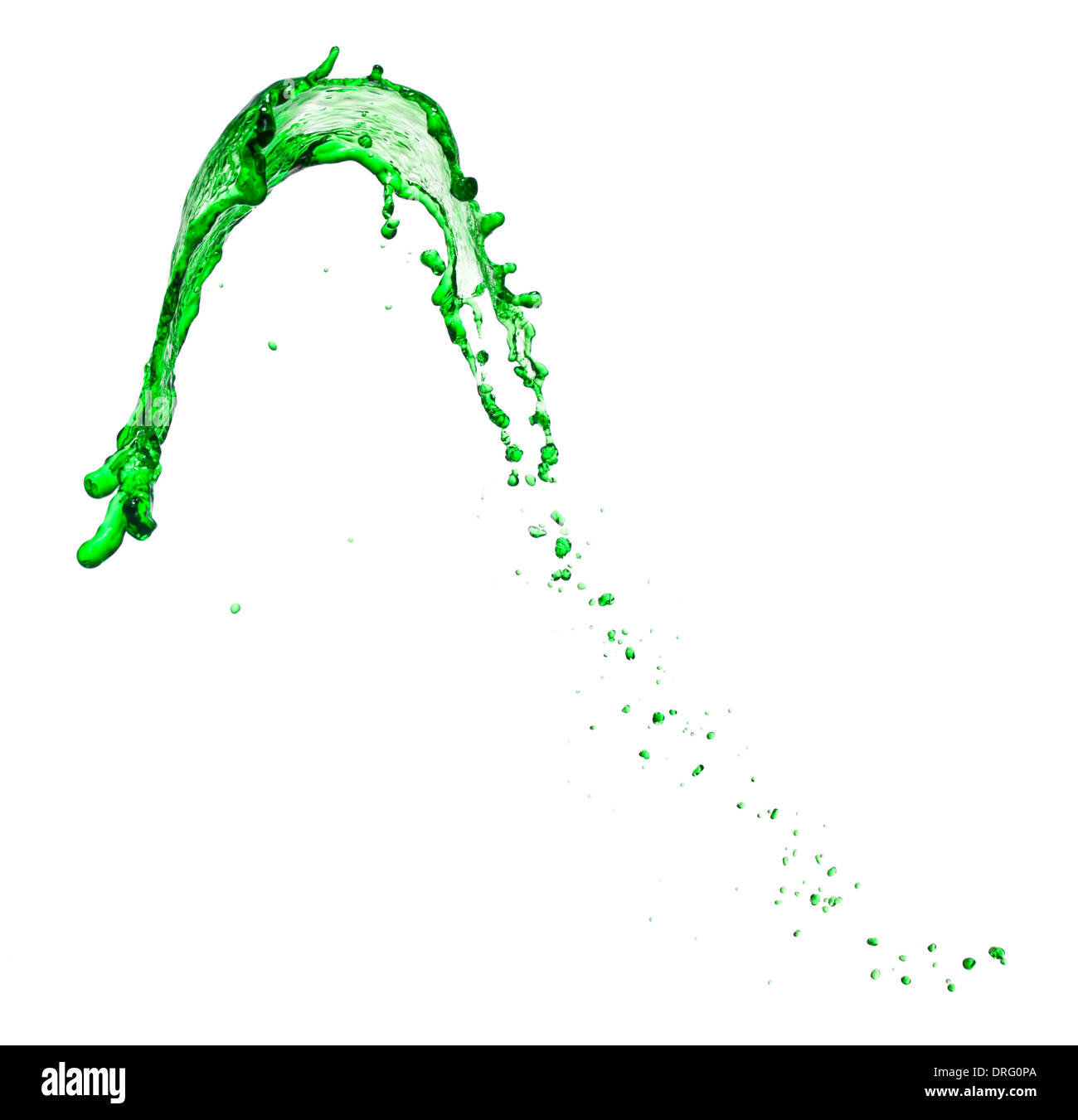 flying spray green liquid on white background Stock Photo - Alamy