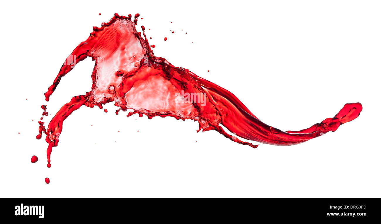 flying spray red liquid on a white background Stock Photo - Alamy