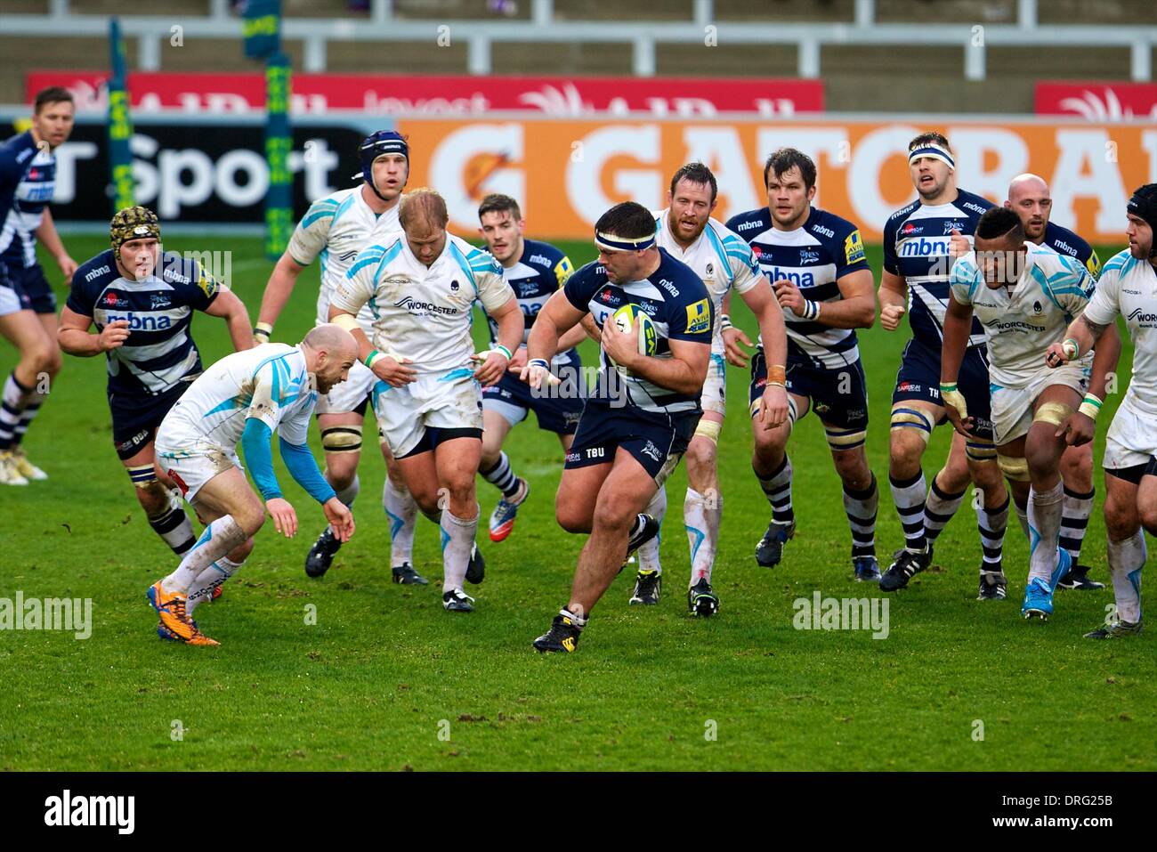 Salford, UK. 25th Jan, 2014. Sale Sharks prop Tony Buckley during the ...