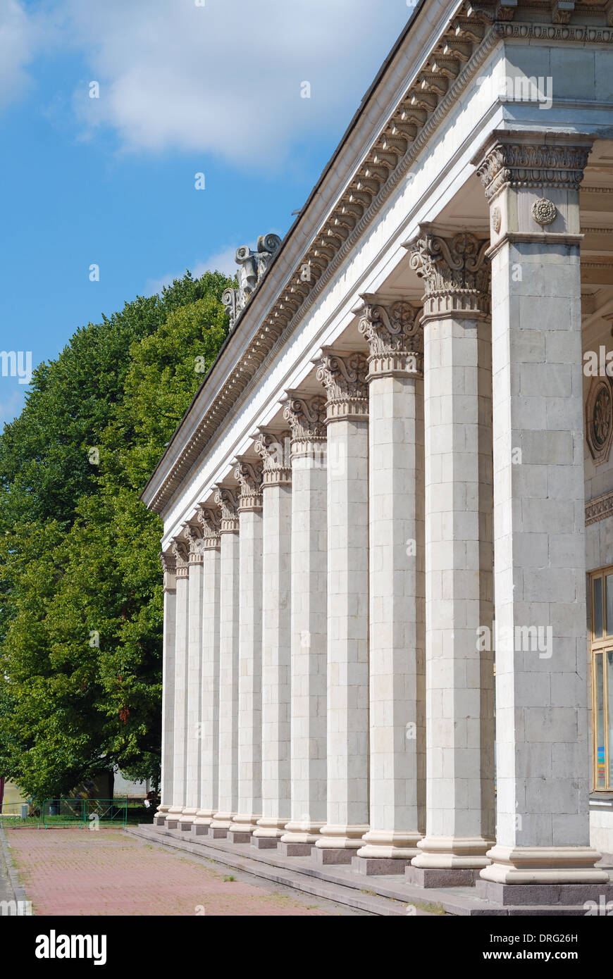 Row of ribbed columns decorates the facade of the soviet building Stock ...