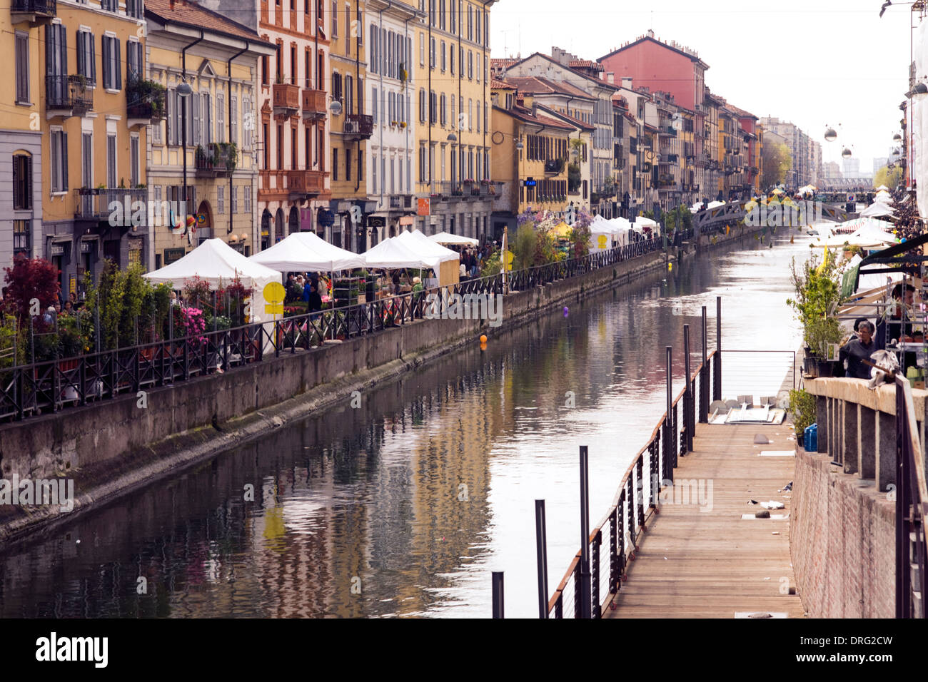 Gardeners selling flowers alongNaviglio Grande, Milano, Italy Stock ...