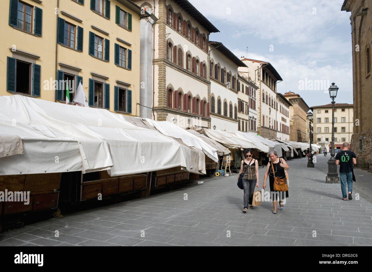 Closed stalls, San Lorenzo street market, Florence, Italy Stock Photo ...