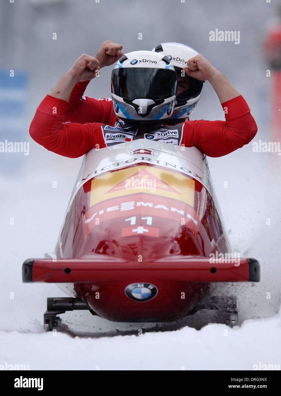 Koenigssee, Germany 25 January 2014. Switzerland's bobsled racers Beat ...