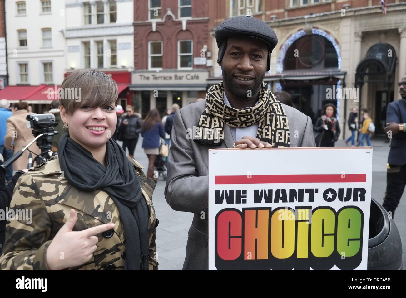 London, UK. 25th January 2014. Musical Protest in Leicester Sq against ...