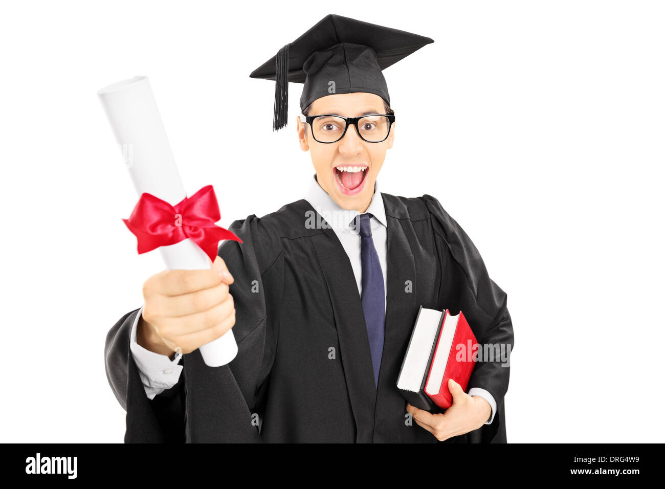 Excited male graduate student holding a diploma Stock Photo - Alamy