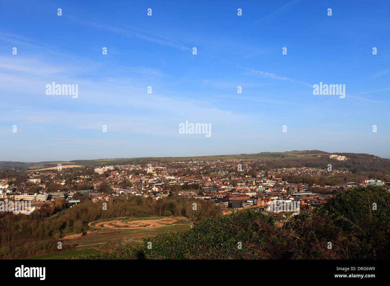 Summer, rooftop view over Lewes town, South Downs National Park, Sussex ...