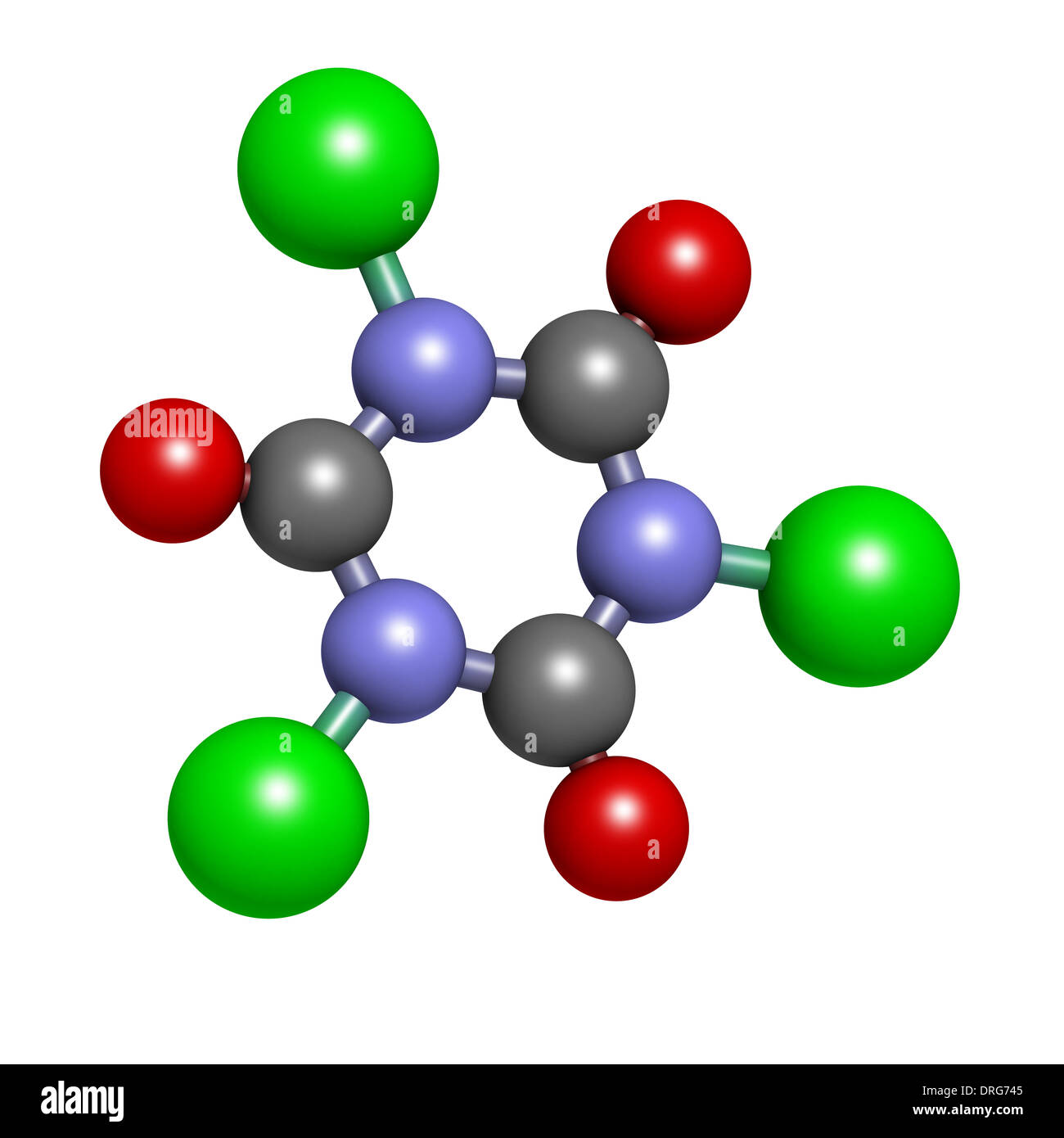Trichloroisocyanuric acid (TCCA) molecule. Used as swimming pool ...