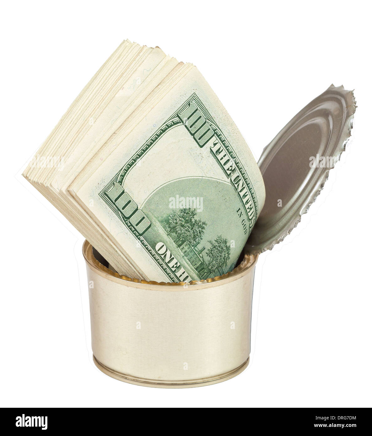 Dollars bills in the metal can isolated on white background Stock Photo ...