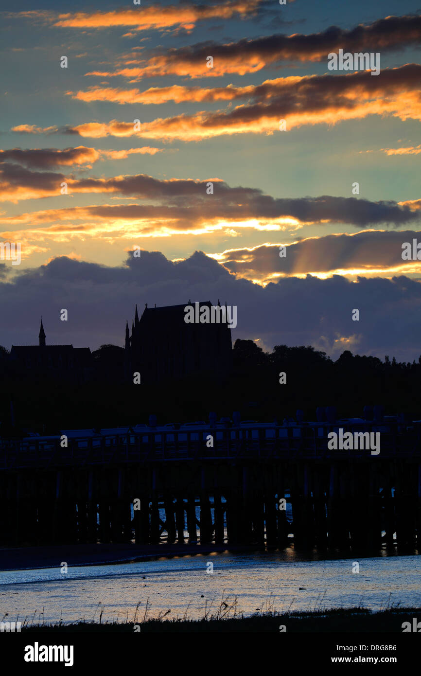 Summer sunset over Lancing College Chapel, Lancing village, South Downs ...
