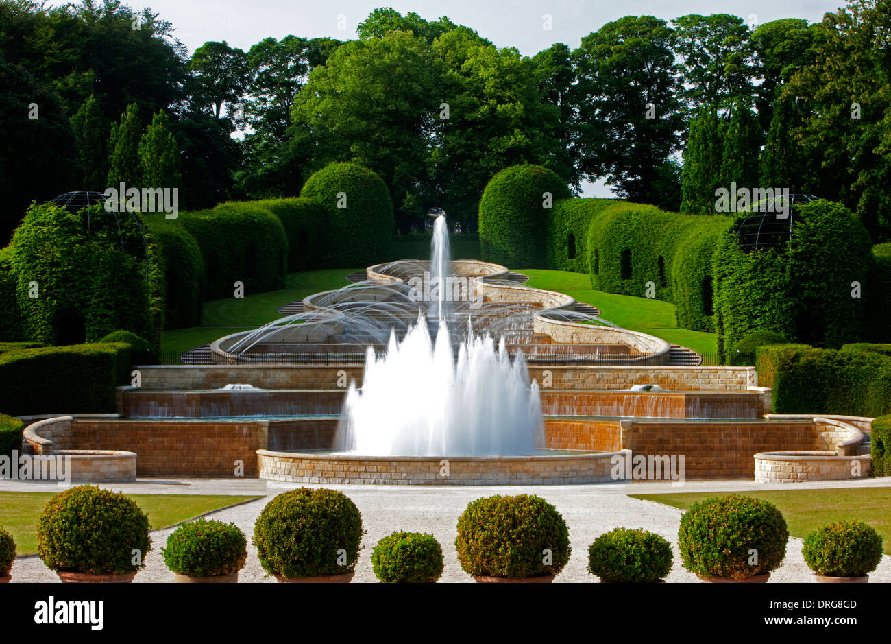The Grand Cascade in summer sunshine at the Alnwick Garden in Alnwick ...