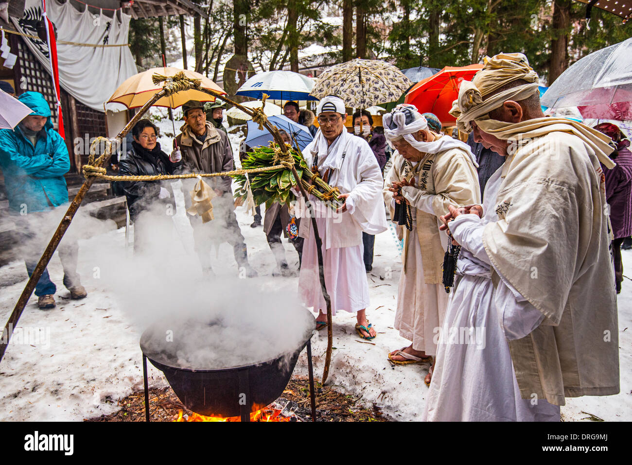 Shinto ascetics perform a ceremony in Nagano, Japan Stock Photo - Alamy