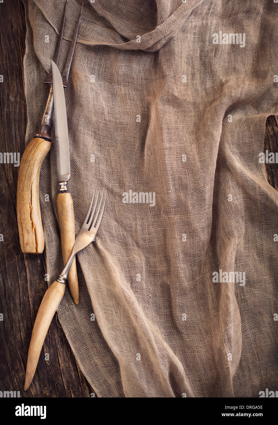 Vintage silverware on rustic background, small depth of field Stock ...