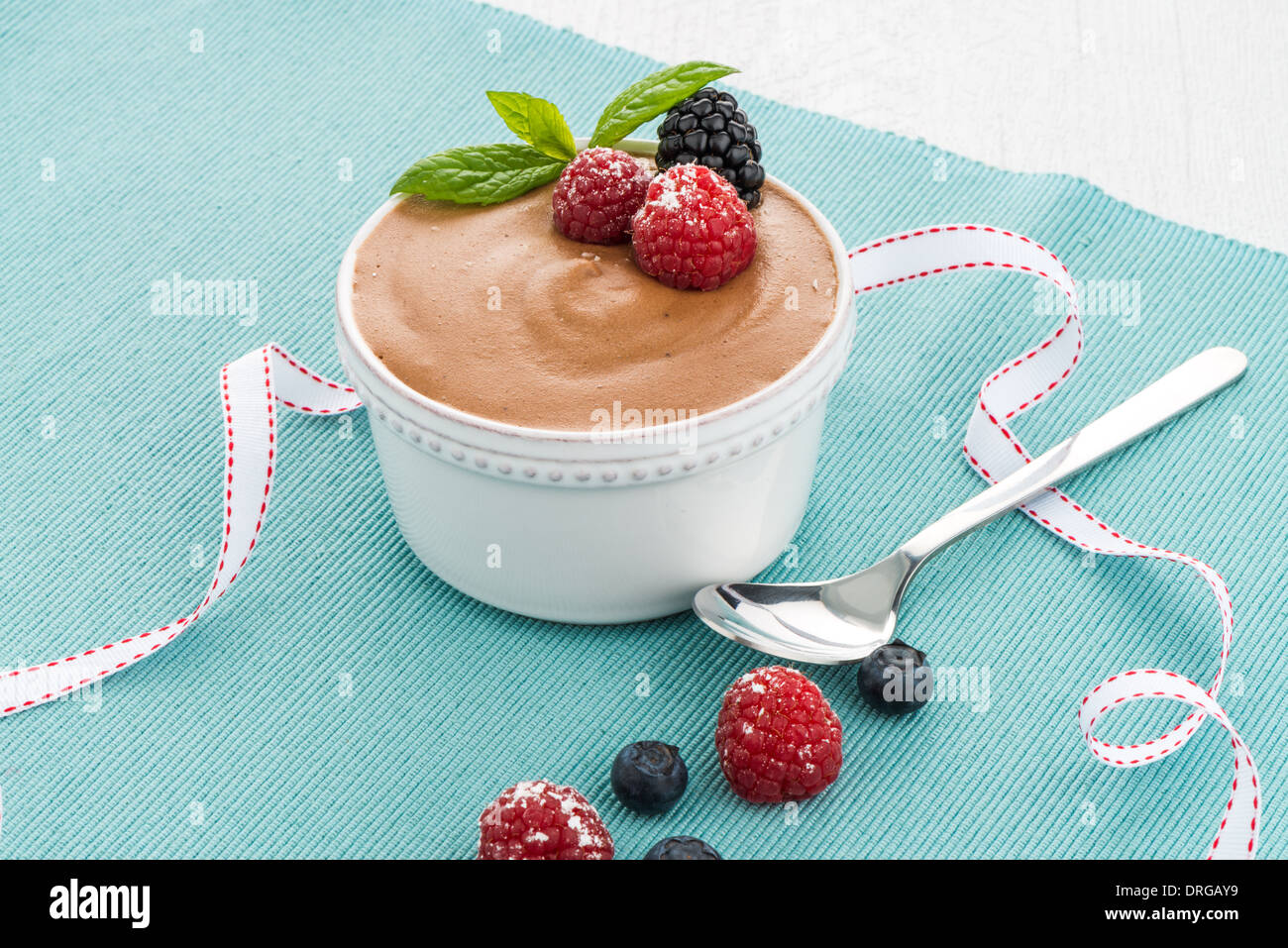 Chocolate mousse and red fruits Stock Photo - Alamy