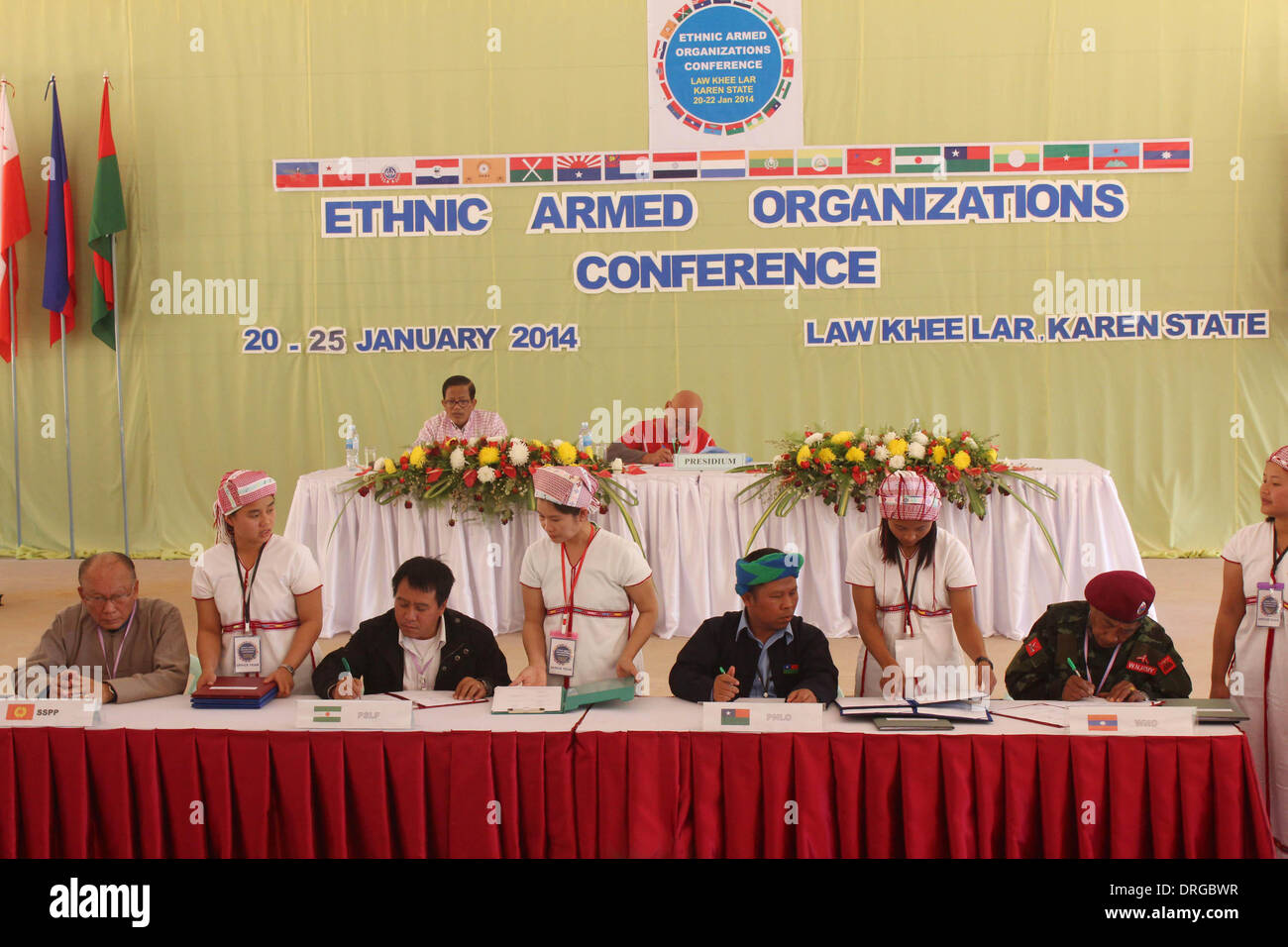 Laywa, Myanmar. 25th Jan, 2014. Delegates of ethnic armed organizations ...