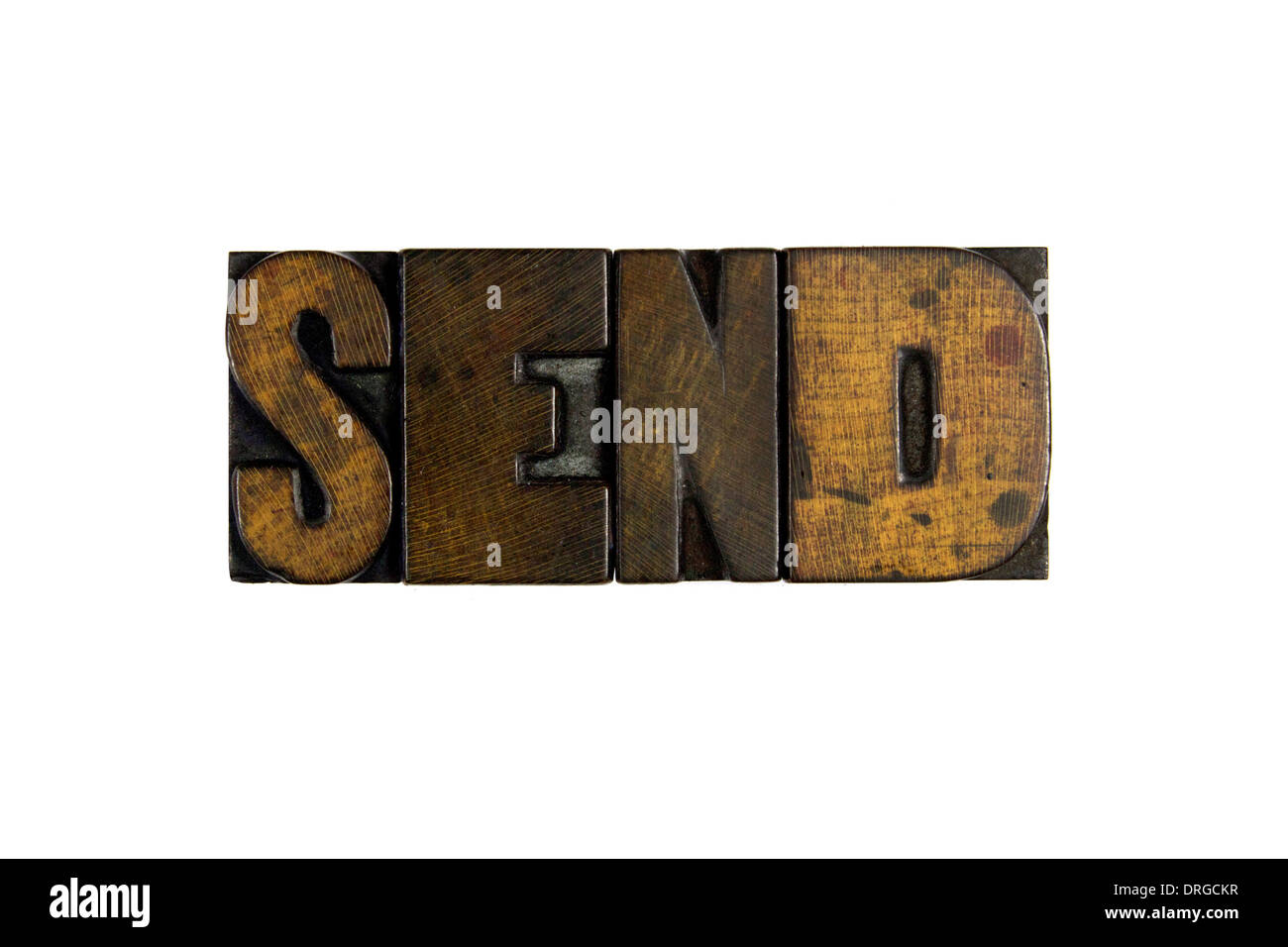 The word SEND written in vintage wooden letterpress type Stock Photo ...