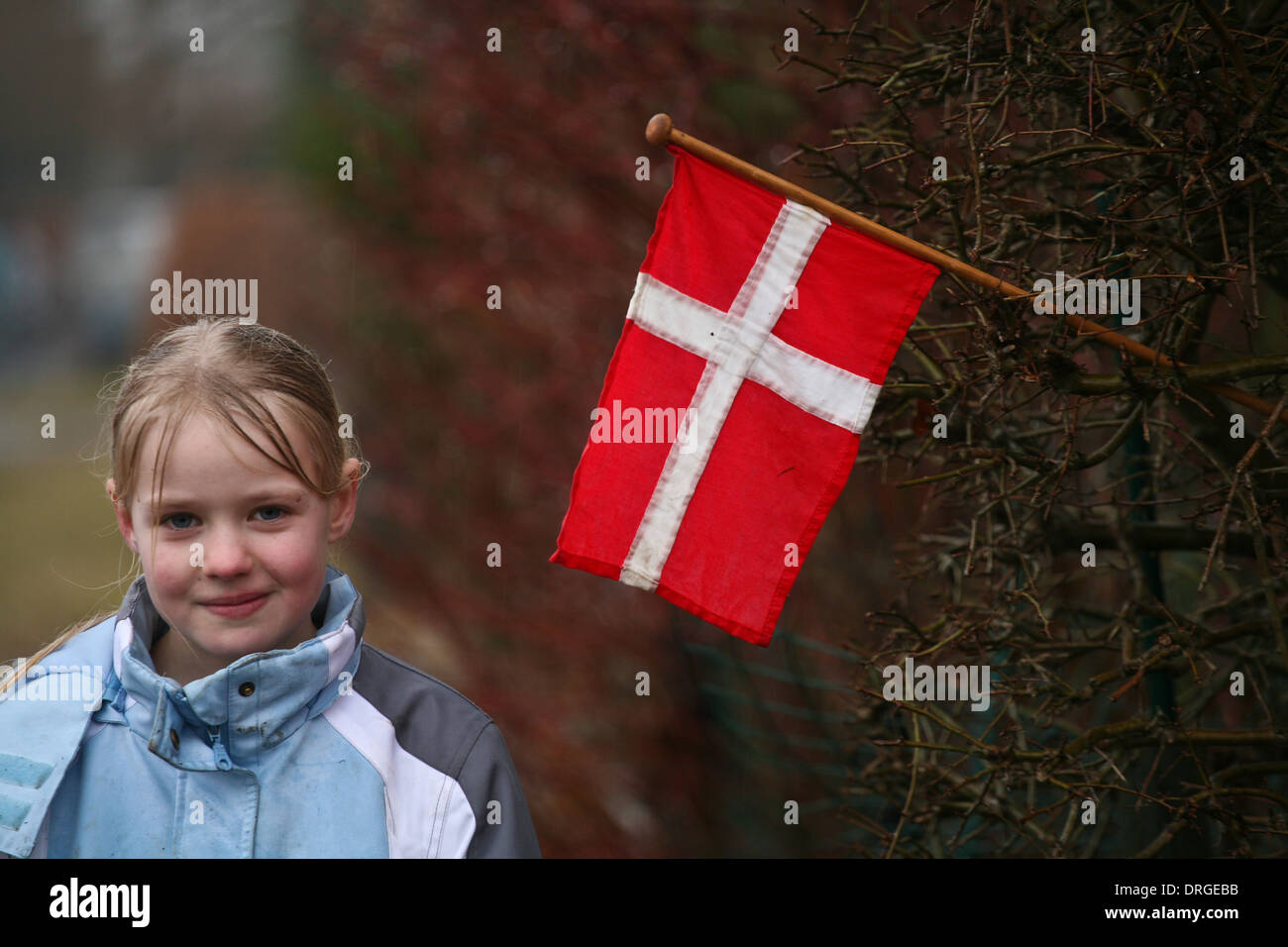 Girl with a danish flag on her birthday Stock Photo - Alamy