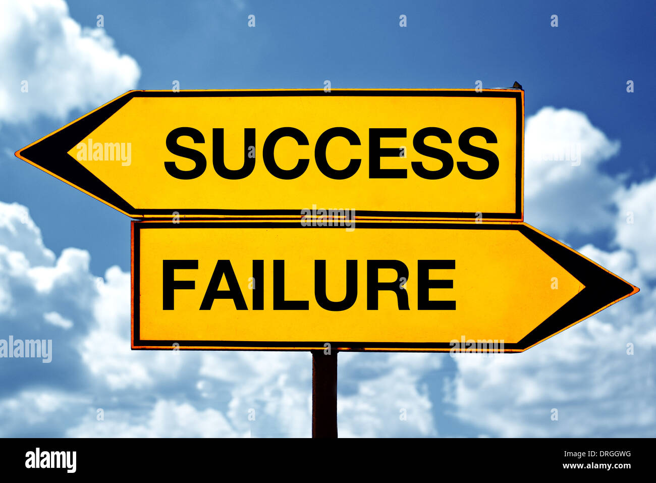 Success or failure, opposite signs. Two opposite signs against blue sky ...
