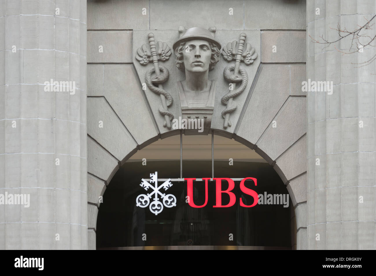 Entrance of UBS, Switzerland's largest bank, on Bahnhofstrsse in Zurich ...