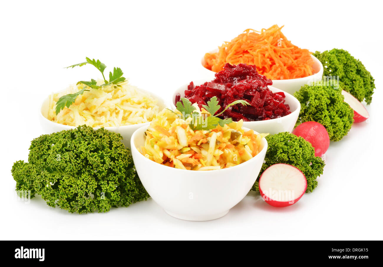 Composition with four vegetable salad bowls Stock Photo - Alamy