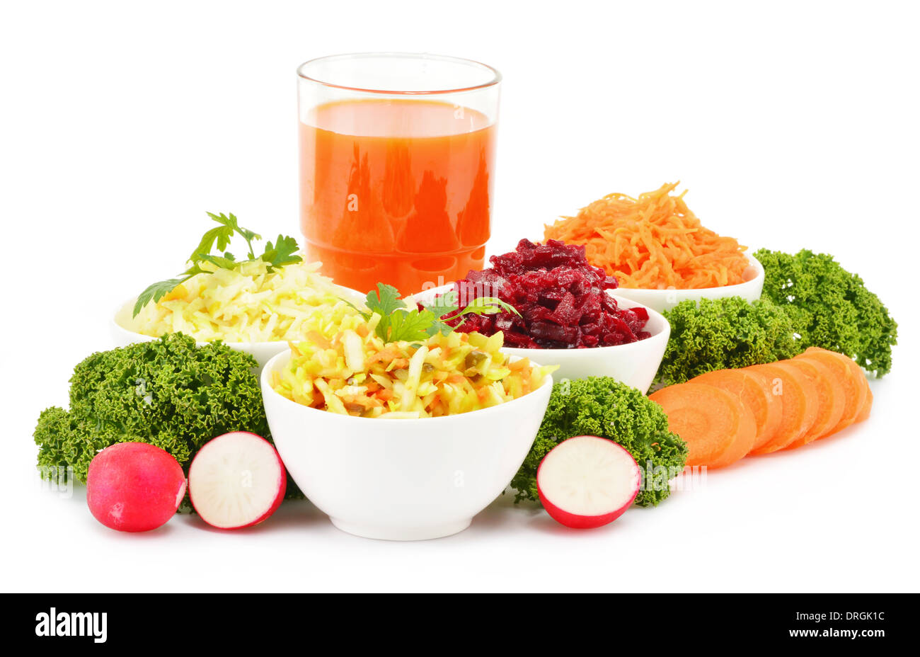 Composition with four vegetable salad bowls Stock Photo - Alamy