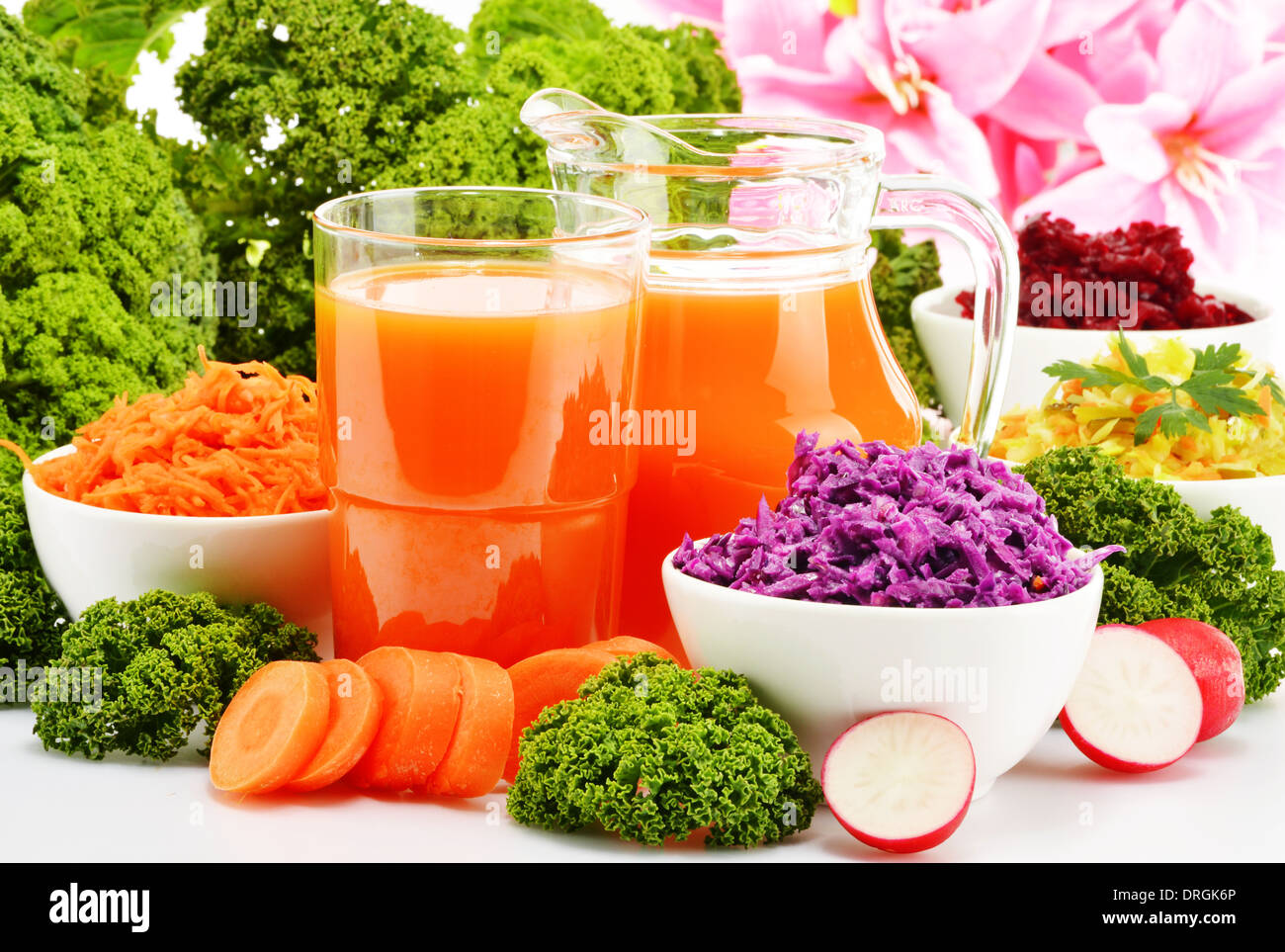 Composition with four vegetable salad bowls Stock Photo - Alamy