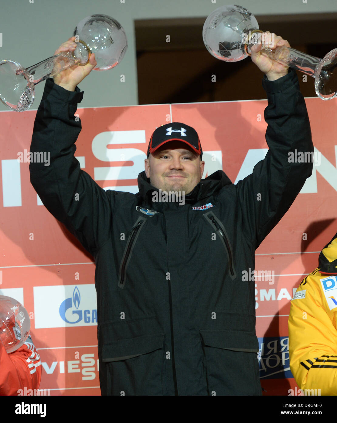 Koenigssee, Germany. 25th Jan, 2014. Steven Holcomb of USA cheers after ...
