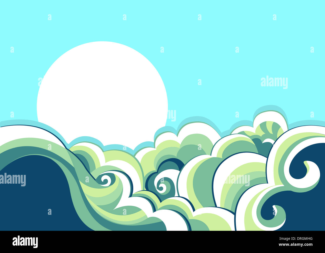 Sea waves background. Vintage illustration of sea landscape Stock Photo ...