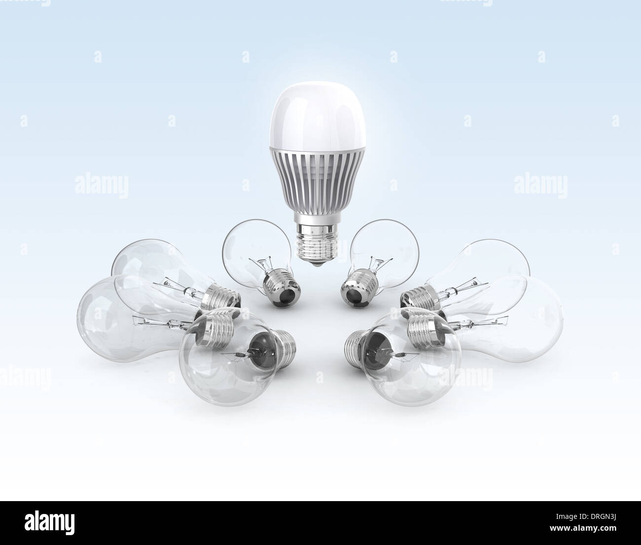LED and fluorescent light bulb on gradient background Stock Photo - Alamy