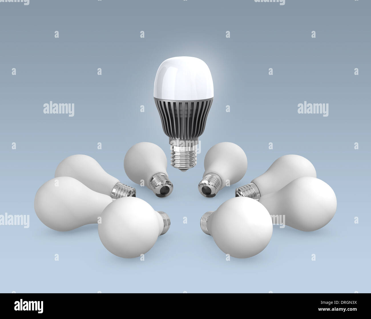 LED and fluorescent light bulb on gradient background Stock Photo - Alamy