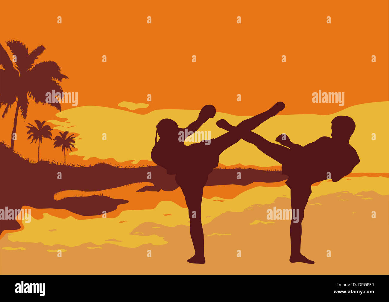 Two men are engaged in Thai boxing on an ocean coast Stock Photo - Alamy