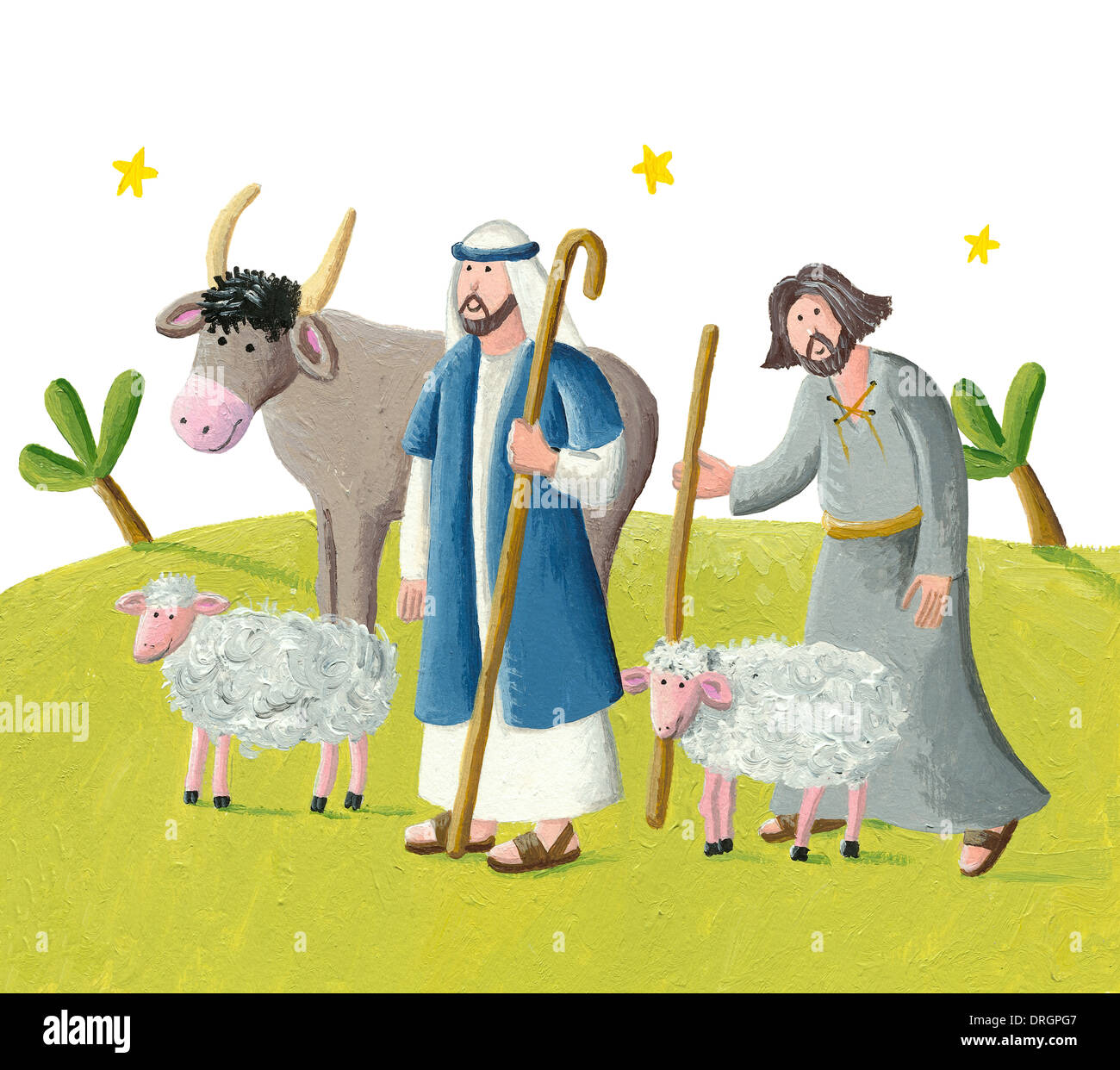 Acrylic illustration of two shepherds Stock Photo - Alamy
