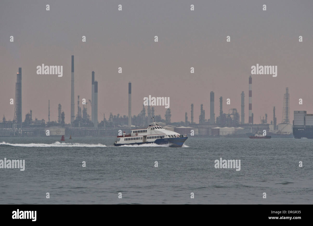 Views of oil refinery at Jurong island and harbour from Labrador nature ...