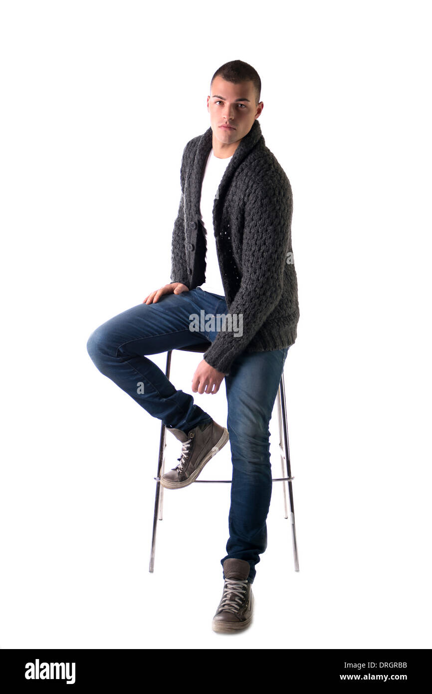 Serious man sitting on stool Cut Out Stock Images & Pictures - Alamy