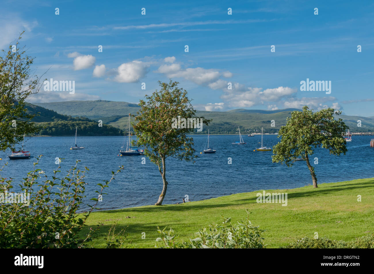 Yachts on Loch Linnhe Fort William Highland Scotland next to gardens ...