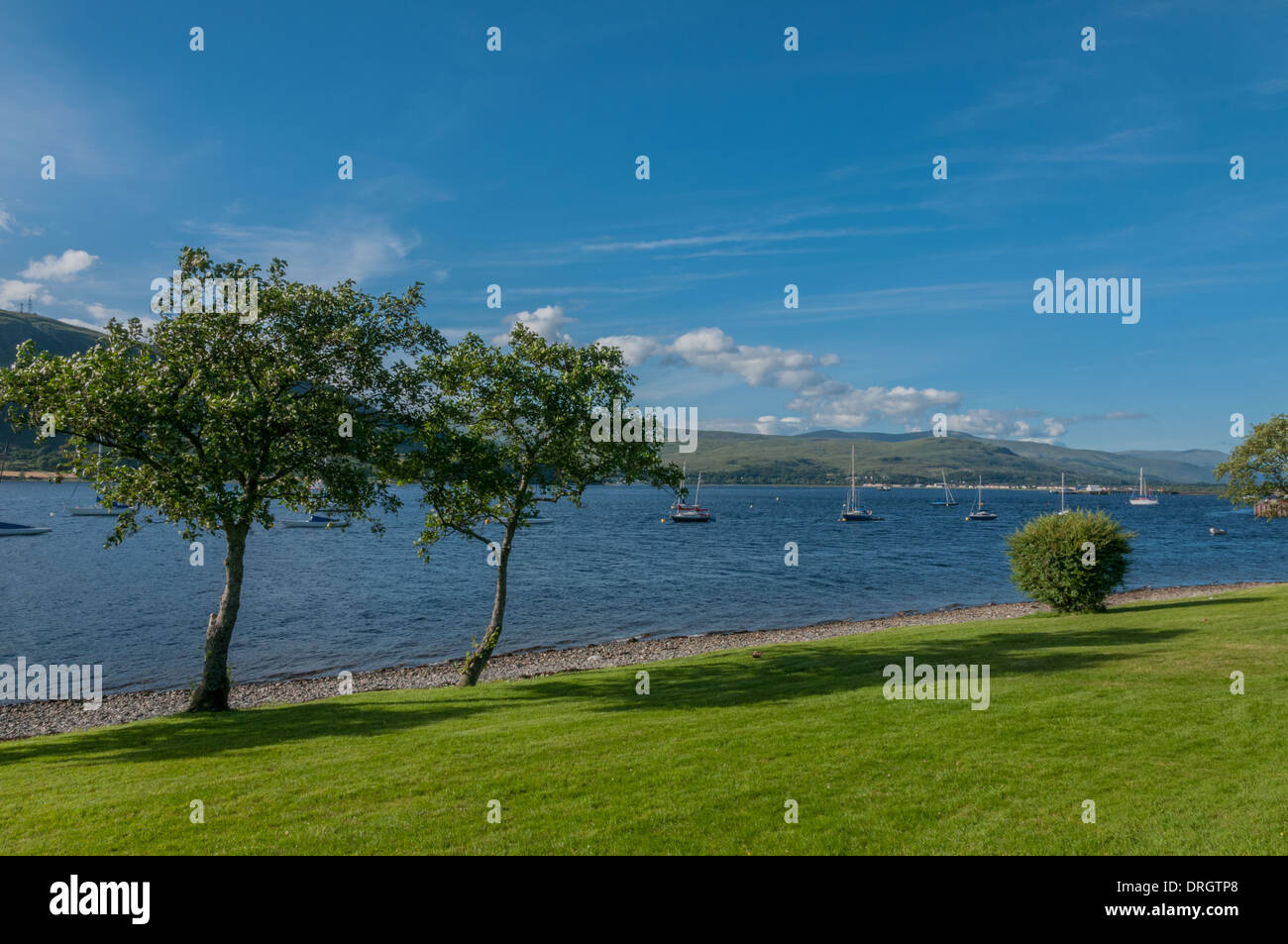 Yachts on Loch Linnhe Fort William Highland Scotland next to gardens ...