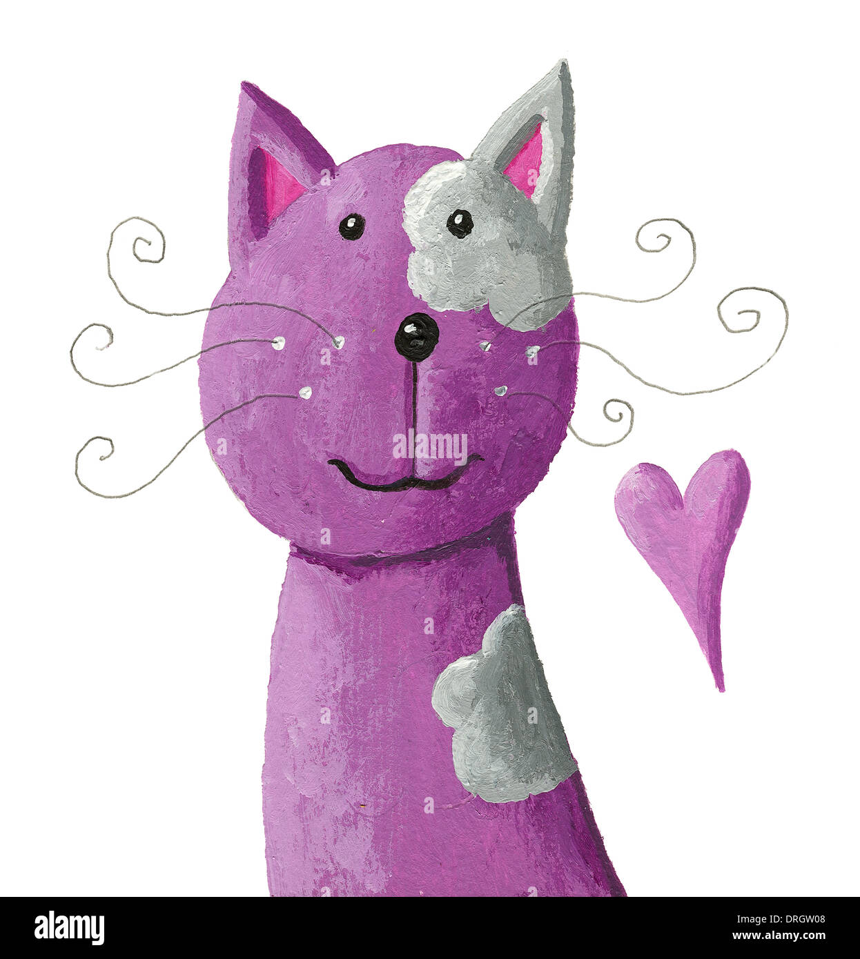 Acrylic illustration of cute purple cat Stock Photo - Alamy