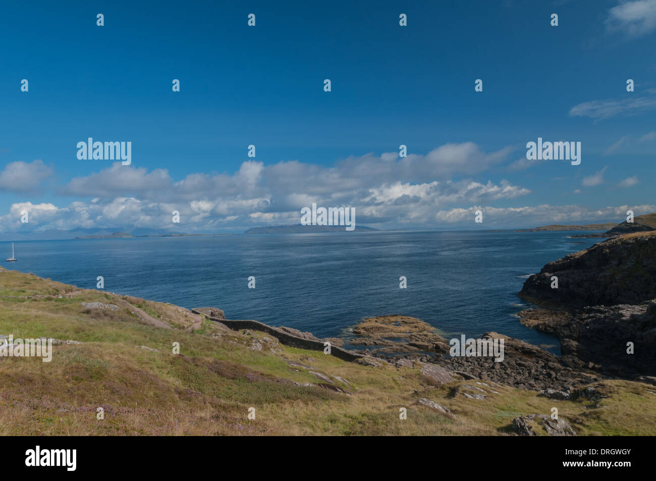 View across the sea from Ardnamurchan Point Highland Scotland towards ...