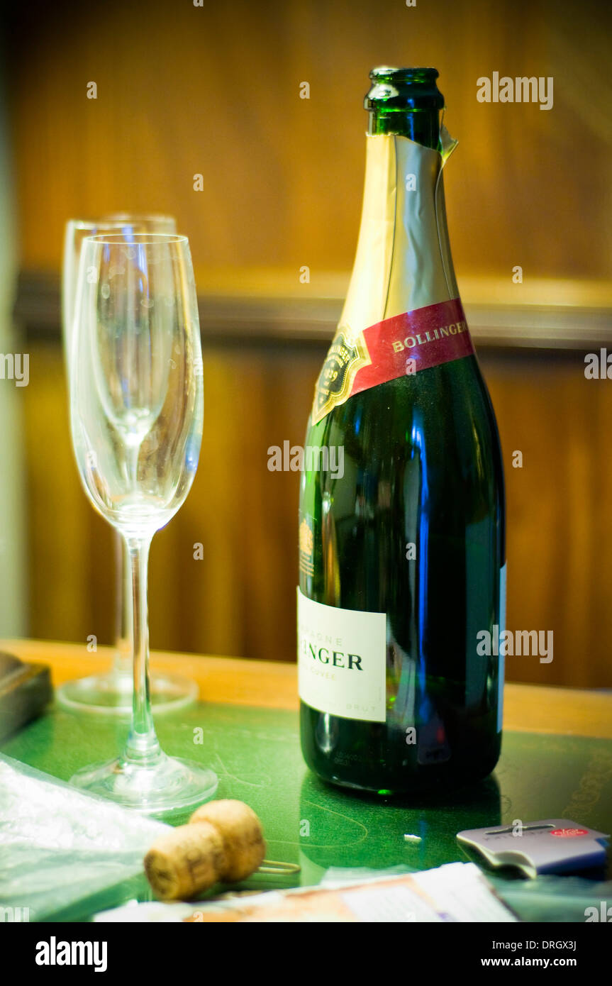 An empty bottle of champagne drunk as the bridal party prepared for a ...