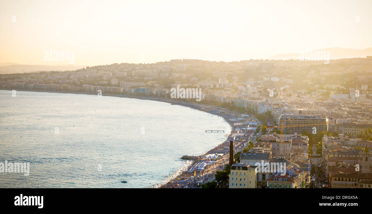 Overhead View of The Old Town Of Nice and the Baie des Anges late in ...