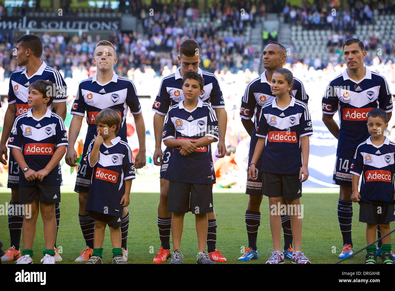 Melbourne, Australia. 26th Jan, 2014. Melbourne Victory team stand to ...