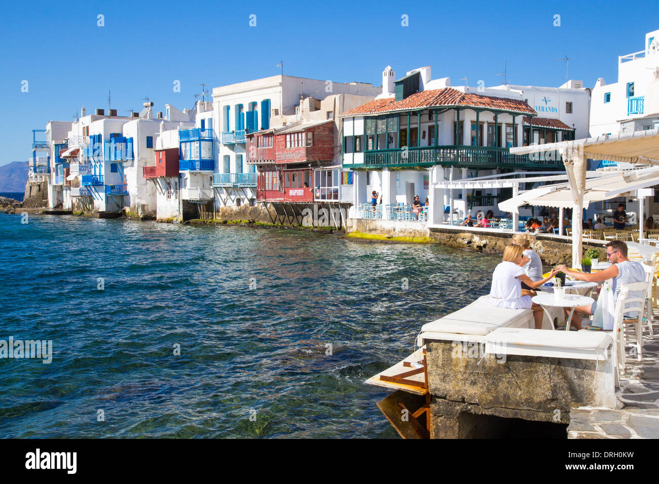 Little Venice area of Mykonos Cyclades Greece Stock Photo - Alamy
