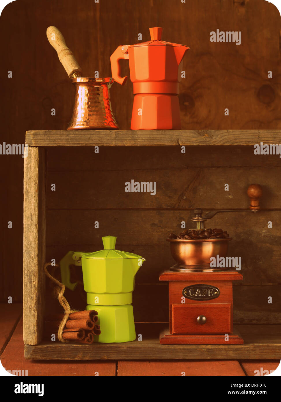 set of different kitchen utensils for coffee (old fashioned style Stock ...