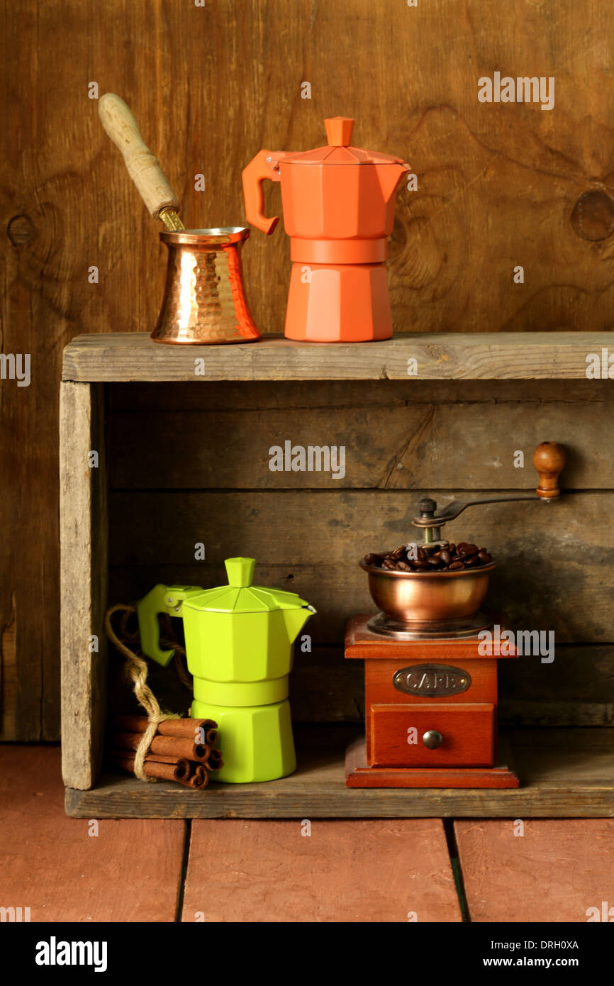 set of different kitchen utensils for coffee (old fashioned style Stock ...