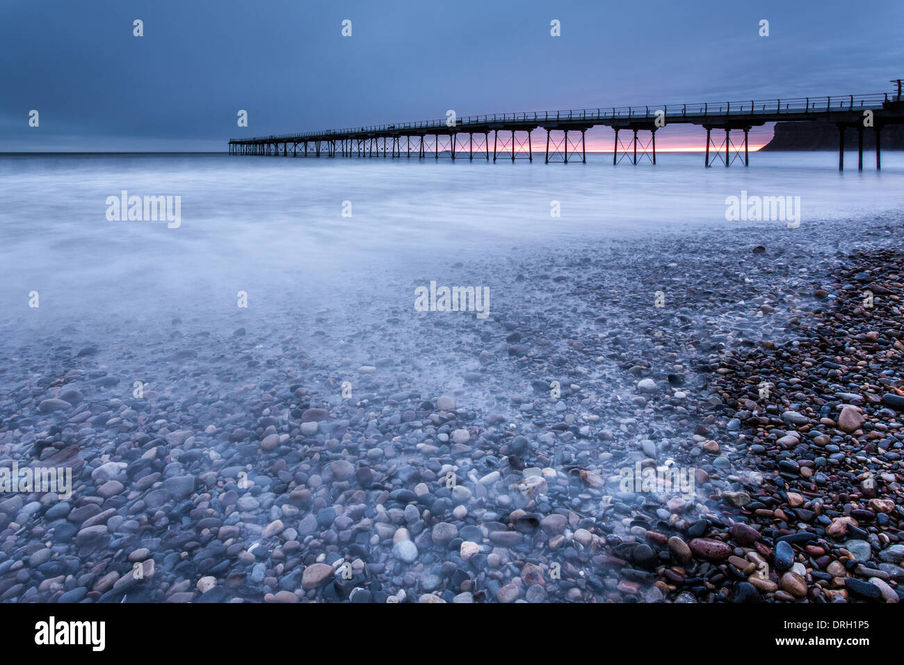 Dawn in Saltburn at High Tide, England Stock Photo - Alamy