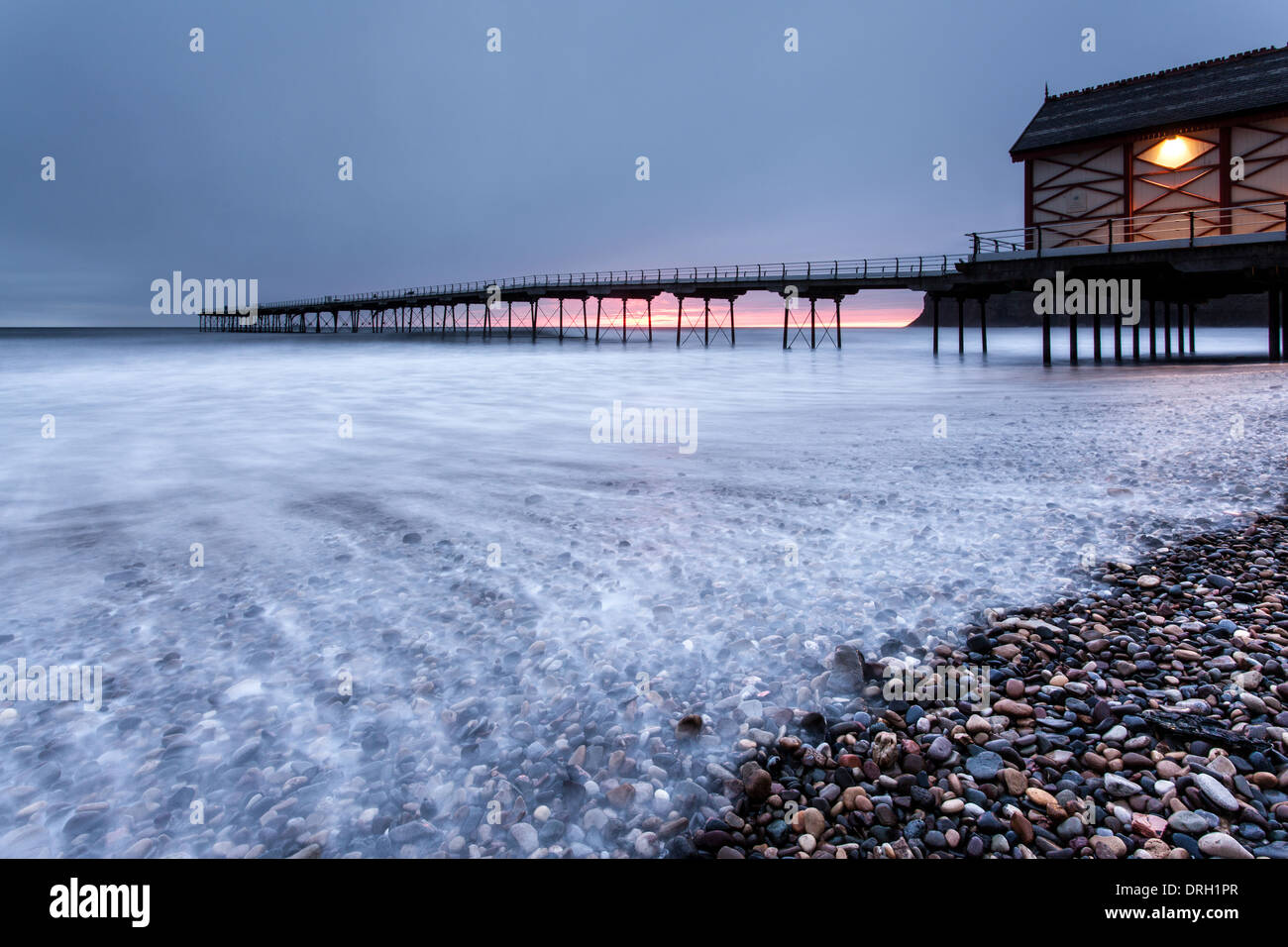 Dawn in Saltburn at High Tide, England Stock Photo - Alamy
